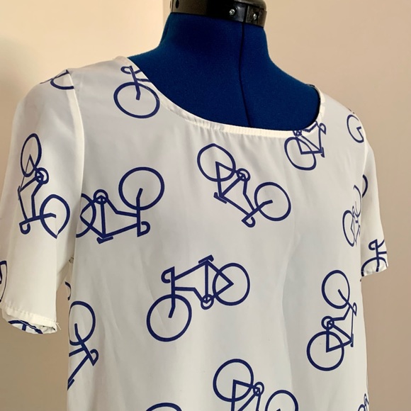 Peach Love California | Tops | Peach Love Cream Bicycle Print Blouse S ...
